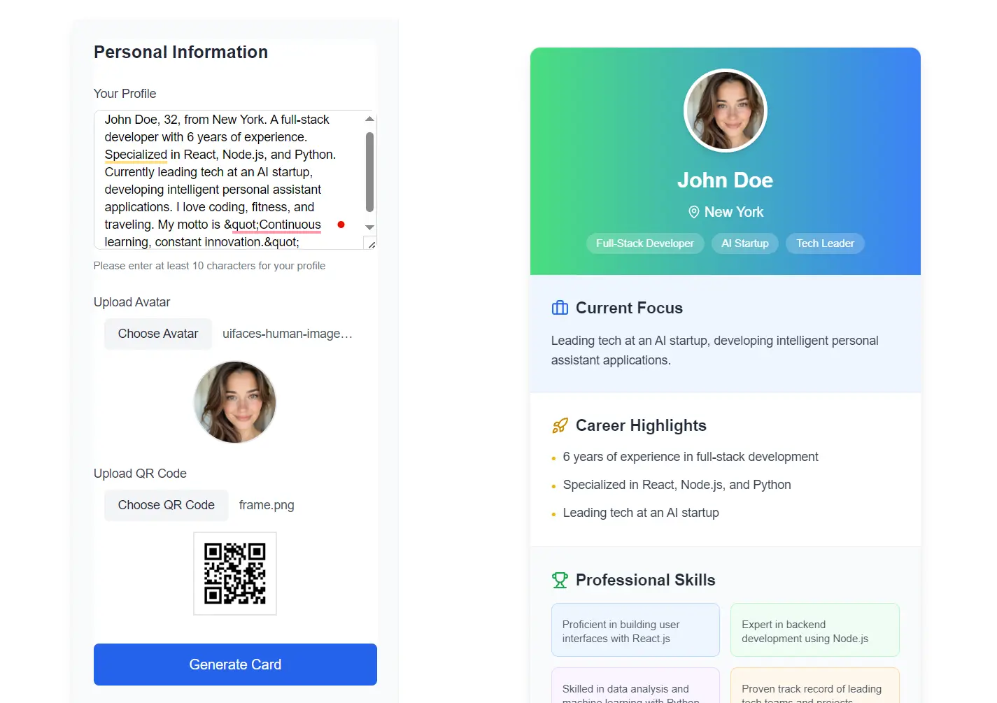 Create Free Digital Business Cards with AI - BusinessCardGen