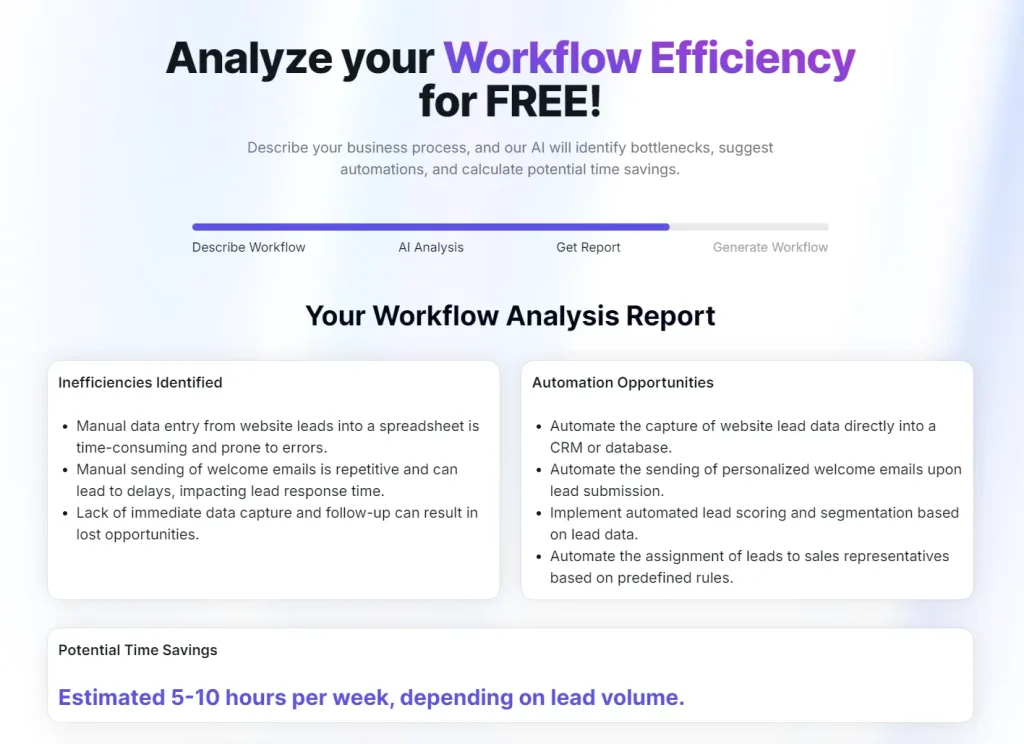 100% Free AI Workflow Optimization & Generation Tool - Workflow Efficiency Analyzer