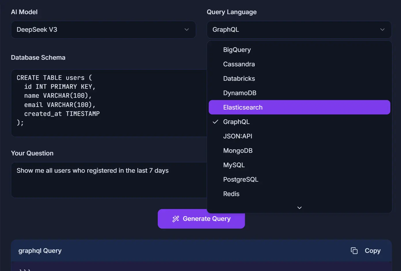 Free AI Transforms Questions into Perfect SQL Queries - Query GPT