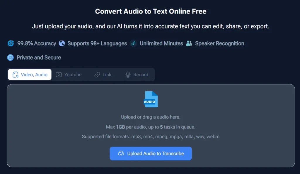 Free AI Audio/Video/Youtube Transcription with 99.8% Accuracy - Audio ...
