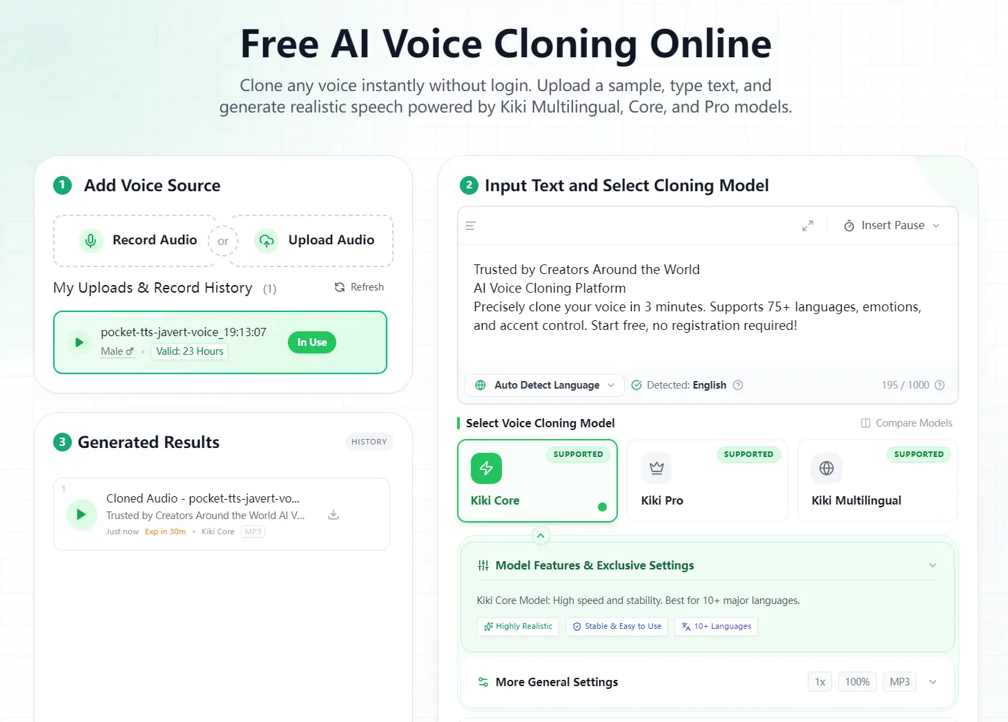 Free AI Voice Cloning in 75+ Languages - Kikivoice
